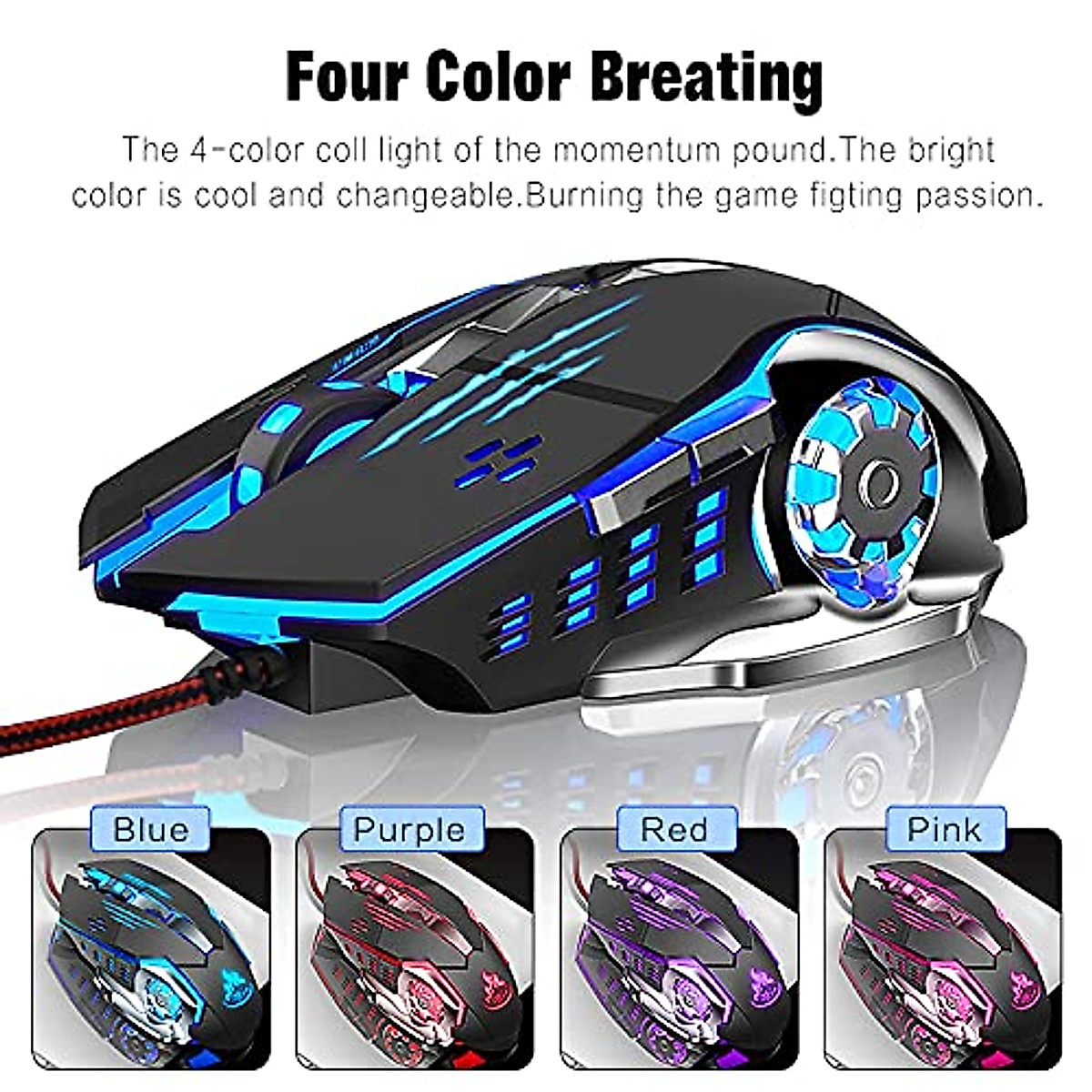 Jeercor Wired Gaming Mouse for Gaming and Daily DPI Four Gears Adjusted to 3200 Ergonomic Mouse with Comfortable Handle Suitable for PC Laptop and Windows Multifunctional (Black)
