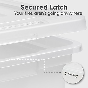 IRIS USA Letter & Legal Size Plastic Storage Bin Tote Organizing File Box with Durable and Secure Latching Lid, Stackable and Nestable, 4 Pack, Black