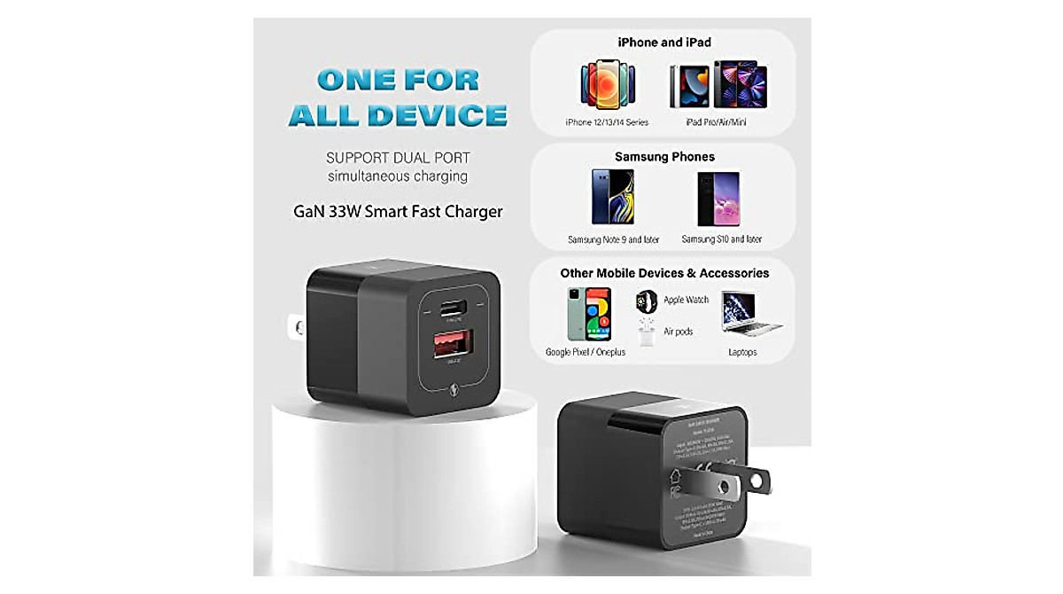 IXTECH 33W USB C Charger - Fast Dual Port Wall Charger for Phones & Tablets