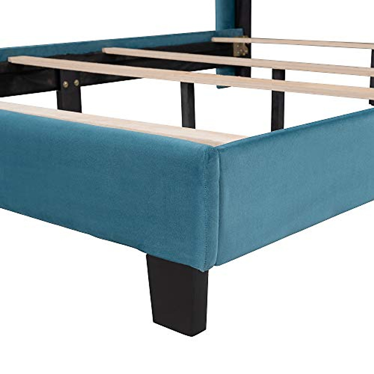 Prohon Bed Frame Queen Size with Velvet Wingback Headboard, Upholstered Platform Bed Box Spring Needed, Silent Design Comfort Bedframe w/Strong Wood Slats Support, Easy to Install, Blue