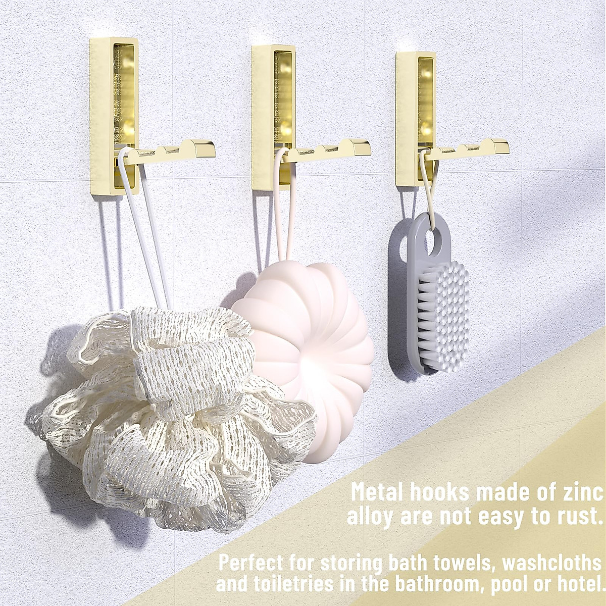 ANJUU Wall Hooks for Hanging Coat, Heavy Duty Metal Hooks with Folding Storage Foldable Wall Hooks for Entryway Bathroom Kitchen Bags Towels Closet, 4Pcs Gold