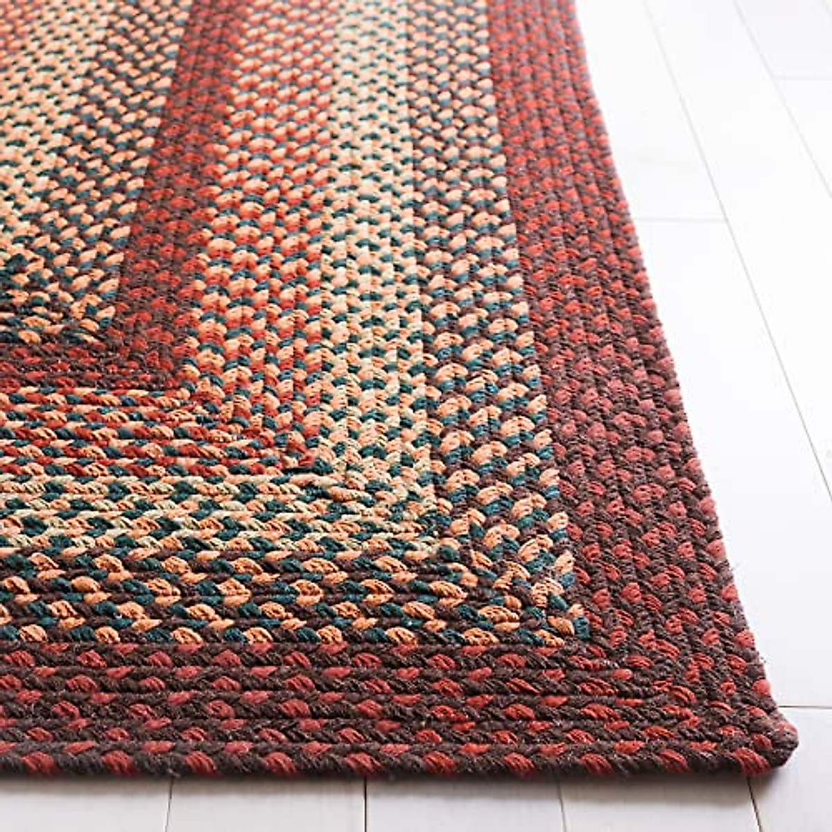 SAFAVIEH Braided Collection 6' Square Brown/Rust BRD651Z Flatweave Reversible Cotton Living Room Dining Bedroom Area Rug