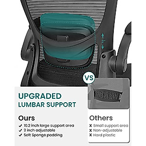 MUXX.STIL Office Chair, Desk Chair with Adjustable Lumbar Support, Ergonomic Task Chair with Breathable Mesh, Swivel Computer Chair with Flip-up Armrest, for Home Office, Black