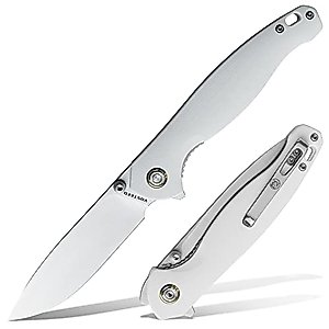 Vosteed Labrador Folding Knife Pocket Knife for Men with 3.74 inch 154CM Satin Blade, EDC Flipper Knife with White G10 Handle and Clip for Outdoor Camping
