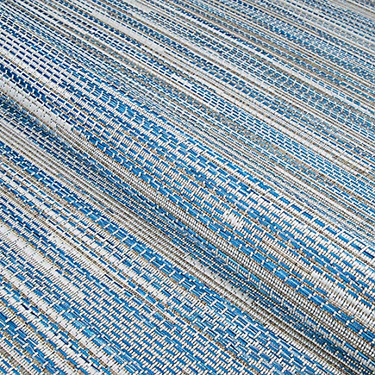 Couristan Monte Carlo Coastal Breeze Ocean Blue- Champagne Indoor/Outdoor Area Rug, 5'10" x 9'2"