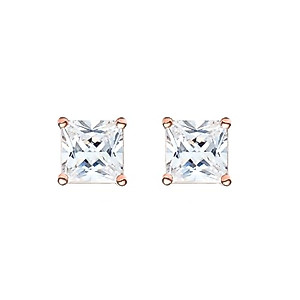 Amazon Essentials Rose Gold Plated Sterling Silver Princess Cut Cubic Zirconia Stud Earrings (5.5mm)