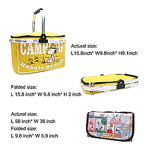 Finex Yellow Snoopy Picnic Set - Foldable Picnic Basket + Reusable Blanket Mat for Camping Hiking Outdoor Concert Theme Park Travel Day Trip