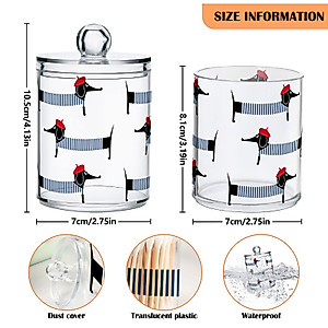 Fustylead 4 Pack Dachshunds Plastic Apothecary Jars with Lid, Bathroom Vanity Storage Organizer Canister for Qtip, Cotton Ball, Swab, Round Pads, Floss