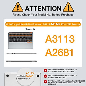 MOSISO Compatible with MacBook Air 13.6 inch Case 2022 2023 2024 Release M3 A3113 M2 A2681 with Touch ID, Plastic Meadow Floral Hard Shell Case & Keyboard Cover Skin & Screen Protector, Transparent