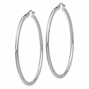14K Solid White Gold 2.5mm Tube Round Extra Large Hoop Earrings