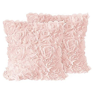 Sweet Jojo Designs Pink Floral Rose Decorative Accent Throw Pillows - Set of 2 - Solid Light Blush Flower Luxurious Elegant Princess Vintage Boho Shabby Chic Luxury Glam High End Ruffle Roses
