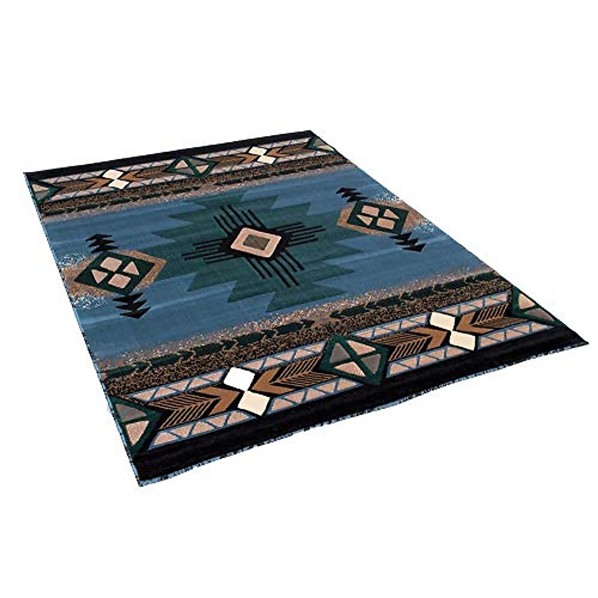 Handcraft Rugs - Navy Blue, Brown and Green, Modern Contemporary Southwestern, Native American Style Area Rug (Approximately 8 by 10)