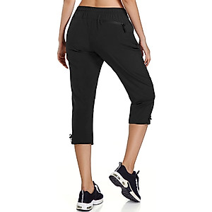Ksmien Women's Lightweight Hiking Capri Pants Quick Dry Workout Cargo Capris Water Resistant UPF 50+ Zipped Pockets