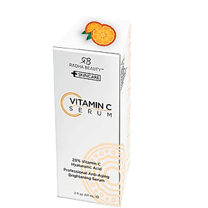 Radha Beauty Natural Vitamin C Serum 2oz, Vitamin C, Vitamin E, Hyaluronic Acid and Aloe, Facial Serum for Anti-Aging Wrinkles, Dark Spots, Fine Lines