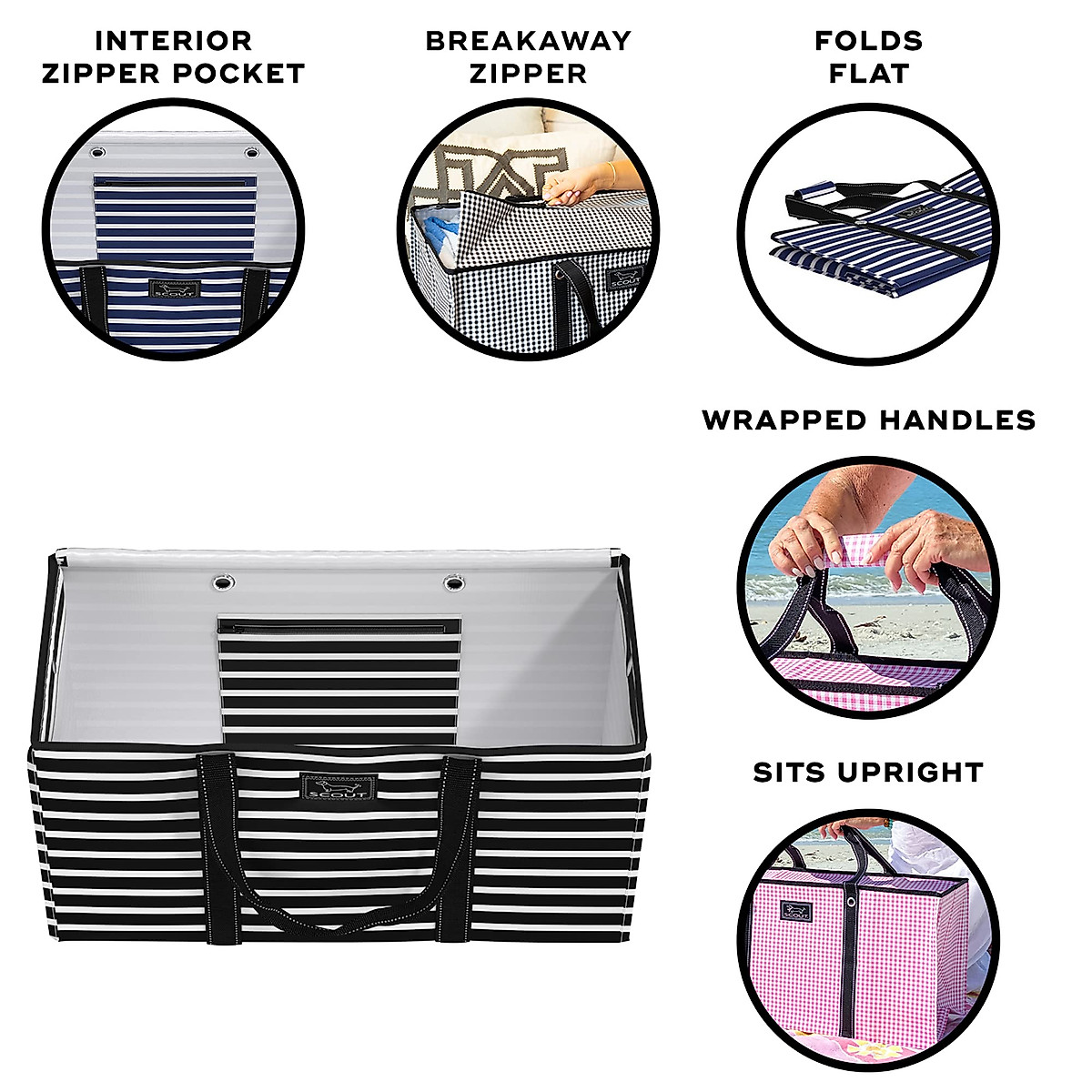 SCOUT Errand Boy - Extra Large Lightweight Utility Tote with Breakaway Zipper - Collapsible Grocery and Market or Beach Tote