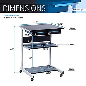 Techni Mobili RTA-B018-GPH06 Rolling Laptop Cart with Storage, Graphite