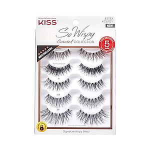 KISS So Wispy Curated Collection of Bestselling False Eyelash Styles Multipack, Volume & Curl, Lash Extensions Look, Signature Wispy Effect, Cruelty Free, Reusable, Contact Lens Friendly, 5-Pair