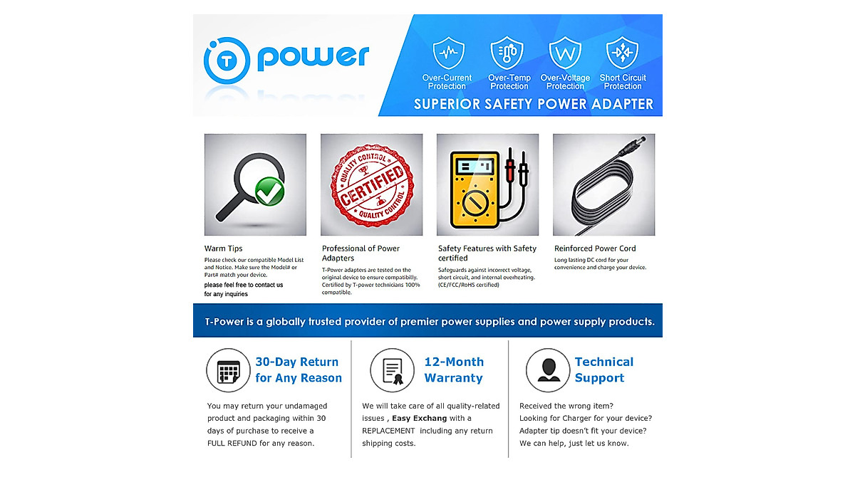 T-Power Charger for Samsung Odyssey G7 Monitors