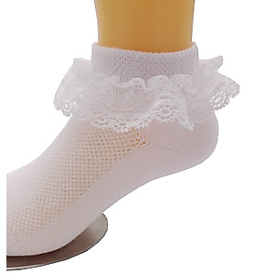 Xiyadun Girls Ruffle Lace Eyelet Frilly Ankle Dress Socks for Infant/Toddler/Girl(Black,White,Pink,5-7 Years)