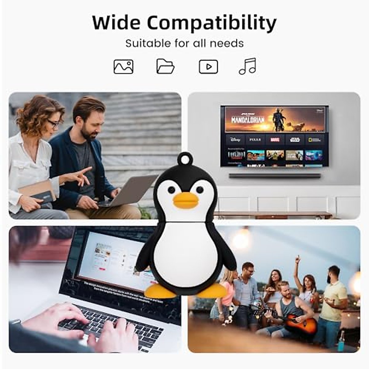 USB Flash Drive 64GB Cute Penguin Model USB Drive Thumb Drives USB 2.0 Memory Stick for External Data Storage