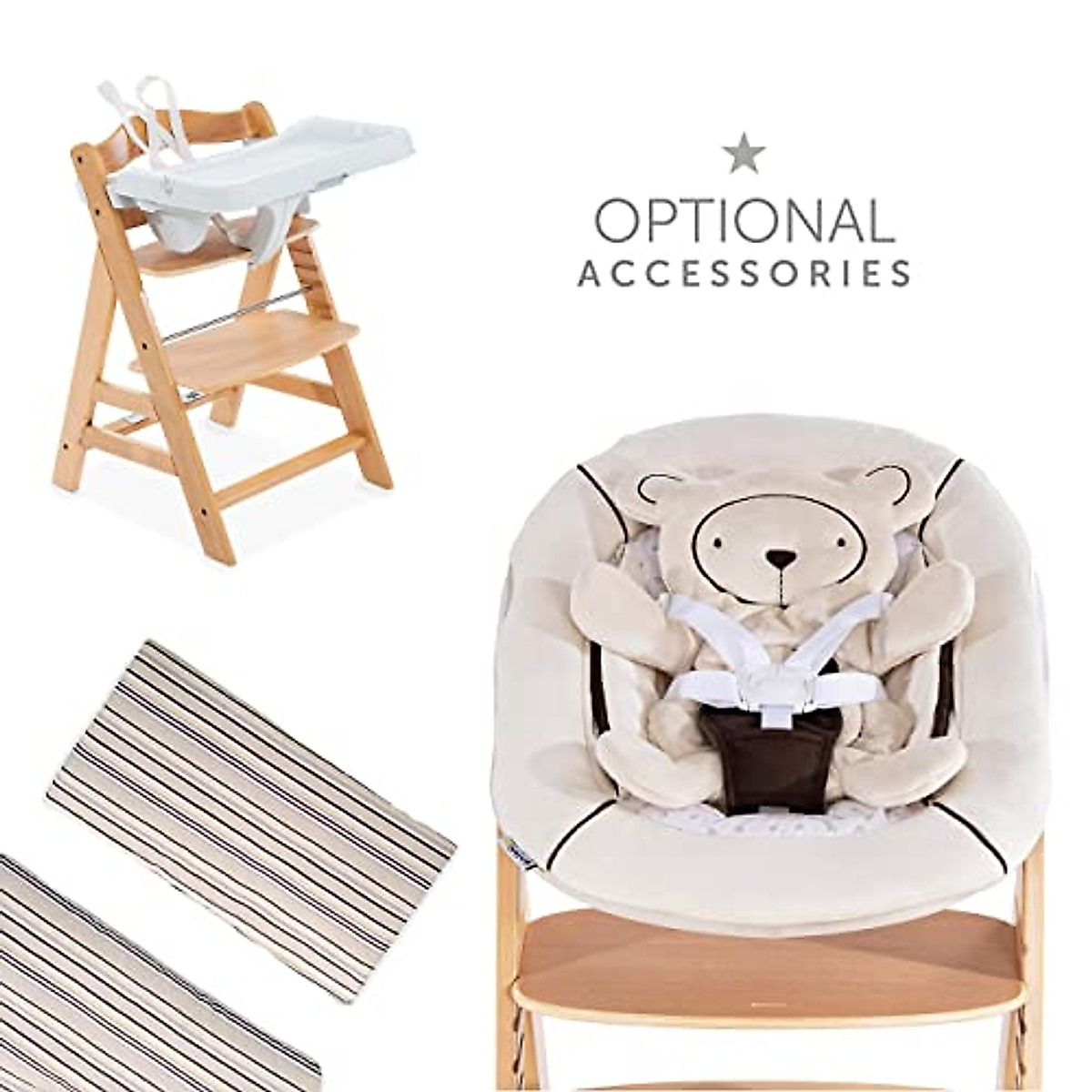 Hauck - Fun for Kids Hauck Alpha Tray + 5-Point Harness, 3 in 1 Table Set for Hauck Wooden Highchair Alpha+, Depth Adjustable Table, Removable Tray, Cup Moulding, Elevated Edge, White