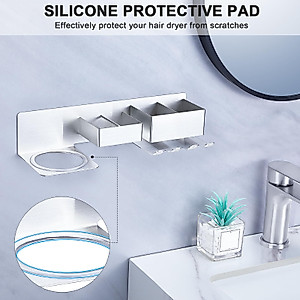 YAYINLI Hair Straightener Holder Wall, Blow Dryer and Curling Iron Holder Wall Mounted, Stainless Steel Hairdryer Holder Bathroom, Hair Tools Organizer with Plug Hook Storage, Salon Hair Dryer Holder