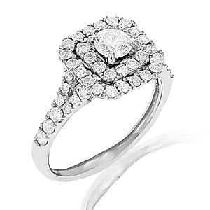 Vir Jewels 7/8 cttw Diamond Wedding Engagement Ring 14K White Gold Halo Prong Set Bridal Size 7