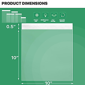 200-Count, (10" x 10") - 2.5 Mil Thickness Clear Zipper Reclosable Bag, Zip Bags, Ultra Heavy Duty Lock Seal Poly Plastic Bags for Prints, Photos, Documents, Clothing, T-Shirt