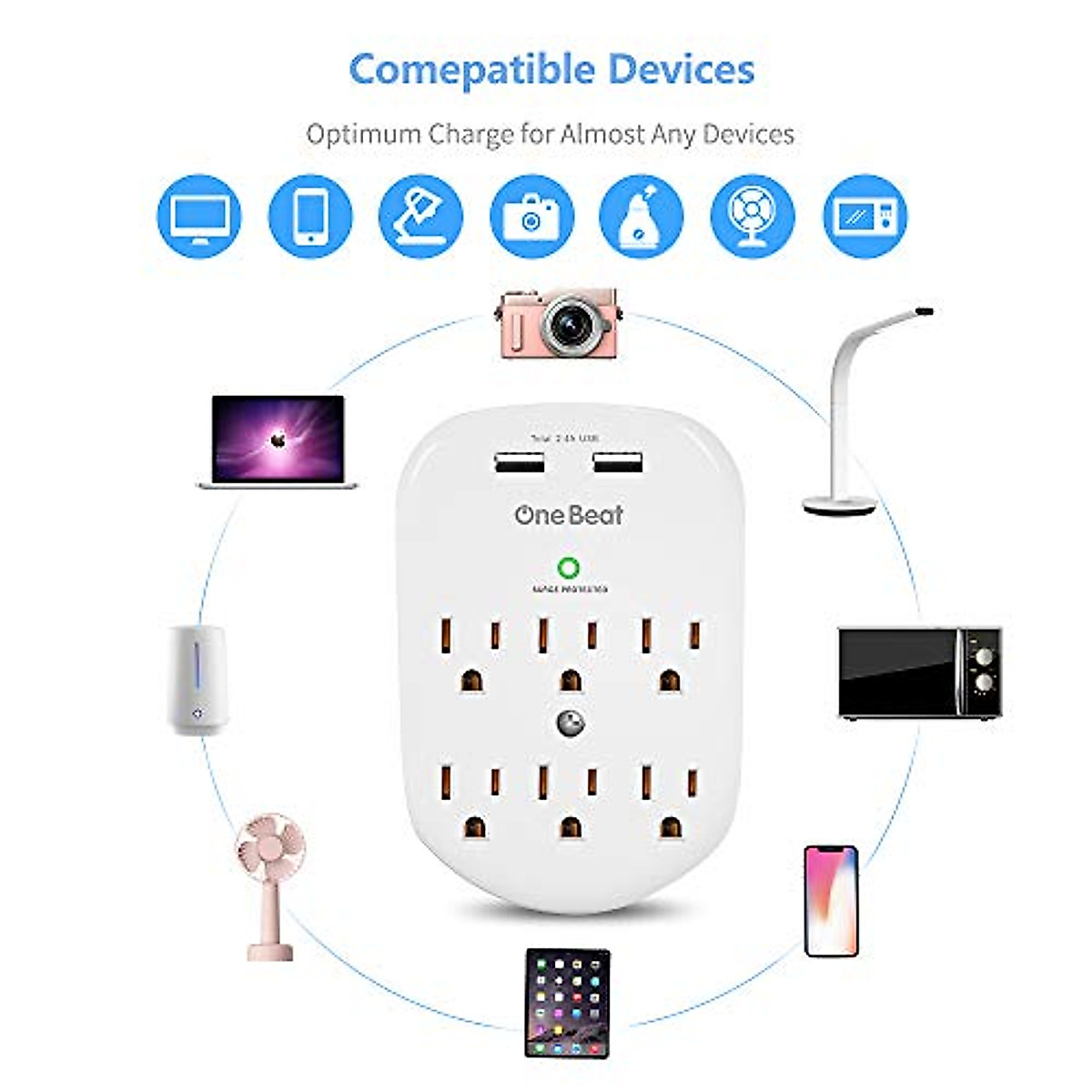 6-Outlet Surge Protector with USB Ports for Fast Charging