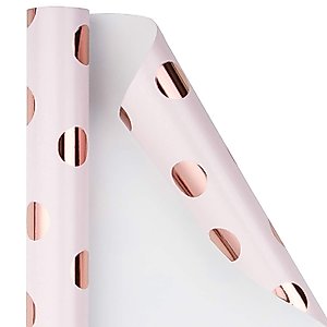 WRAPAHOLIC Wrapping Paper Roll - Pink Color with Rose Gold Foil Polka Dots Design for Birthday, Holiday, Wedding, Baby Shower Wrap - 30 inch x 16.5 feet