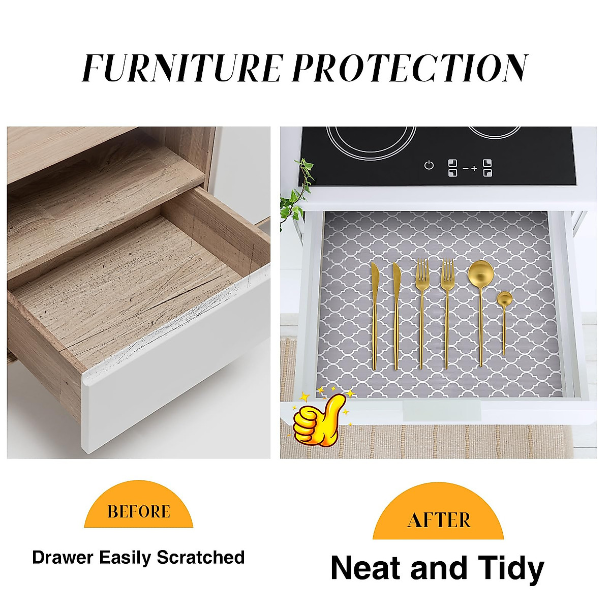 Glotoch Shelf Liners for Kitchen Cabinets 12” x 20FT-Non Adhesive Cabinet and Drawer Liner Roll for Fridge/Wire Shelf/Glass Shelves, Double Sided Non-Slip Durable and Strong, Quatrefoil Gray