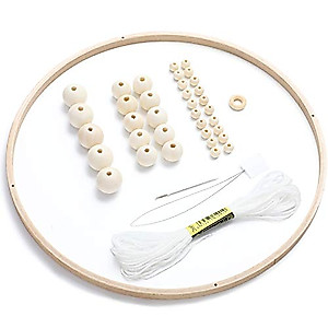 Baby Mobile DIY Kit Nursery Wooden Frame Mobile Crib Bed Bell Ceiling Wooden Wind Chime Hanging DIY Wooden Frame Ornaments Handmade Kit Round Wind Bell for Infant Toys