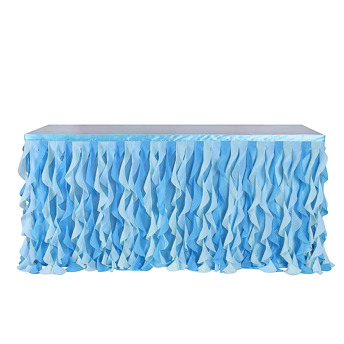 IBONRAY Tulle Tutu Curly Willow Table Skirts for Rectangle Tables, Blue Ruffle Table Skirt Frozen Tablecloth for Birthday Party, Gender Reveal, Baby Shower, Baby Shark, 6ft(Under The Sea)