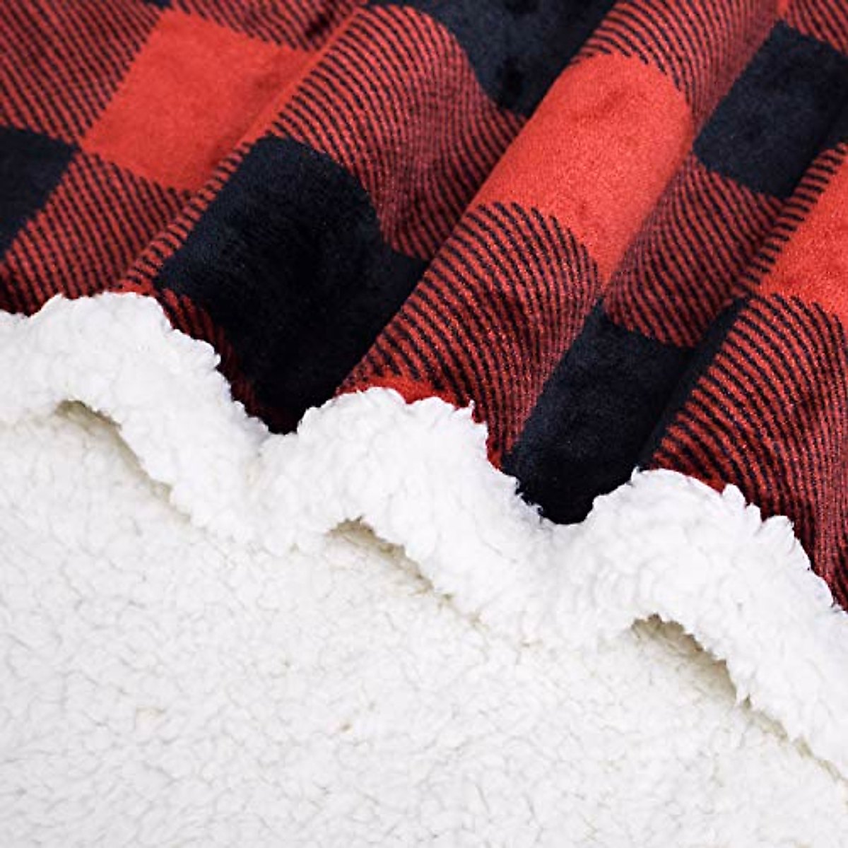 Touchat Sherpa Red and Black Buffalo Plaid Christmas Throw Blanket, Fuzzy Fluffy Soft Cozy Blanket, Fleece Flannel Plush Microfiber Blanket for Couch Bed Sofa (60" X 70")