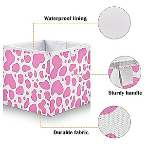 xigua Pink Cow Print Cube Storage Bins Organizer - 11x11x11 Inch Foldable Fabric Storage Baskets with Dual Handles for Closet Room Storage Room Shelves (1PACK)