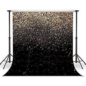 WOLADA 10x10FT Gold Backdrop Glitter Backdrop Gold Spots Bokeh Backdrop Black and Gold Backdrop Wedding Backdrop Gold Backdrop for Parties Vinyl Photography Backdrop 11176