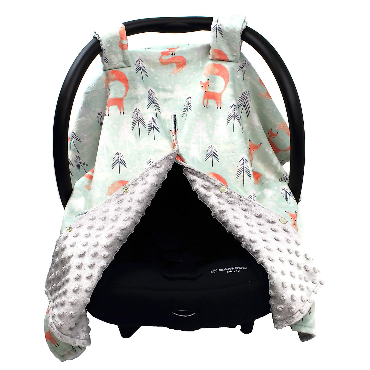 Dear Baby Gear Deluxe Car Seat Canopy - Infant Car Seat Cover - Baby Car Seat Covers - Carseat Canopy for Infant Car Seats - Car Seat Cover (Woodland Foxes and Pine Trees, Light Gray 40"x30")