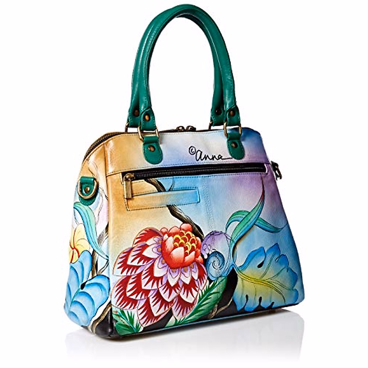 Anuschka Anna Hand Painted Leather Women's Organizer Satchel, Whimsical Garden