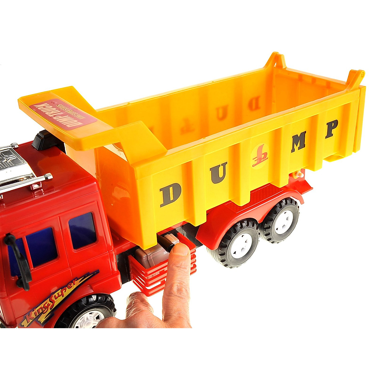 PowerTRC 15" Push & Go Dump Truck Toy | Realistic Friction Powered Dump Construction Truck for Kids Ages 3 Up