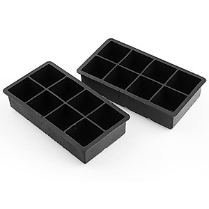 Samuelworld Large Silicone Ice Cube Tray Molds, 2-Pack, Big 2 Inch Cubes - Food Grade, Flexible, 8 Cavity Easy Release Slow Melting Ice for Whiskey, Cocktails, Gifts & Christmas - Black