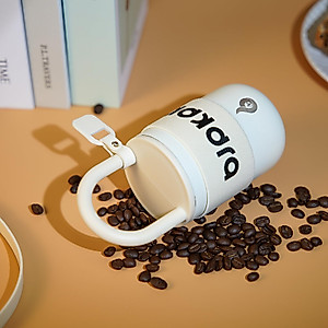 BJPKPK 13oz Insulated Loop Tumbler With Lid And Handle Stainless Steel Travel Coffee Mug Thermal Cups,Beige