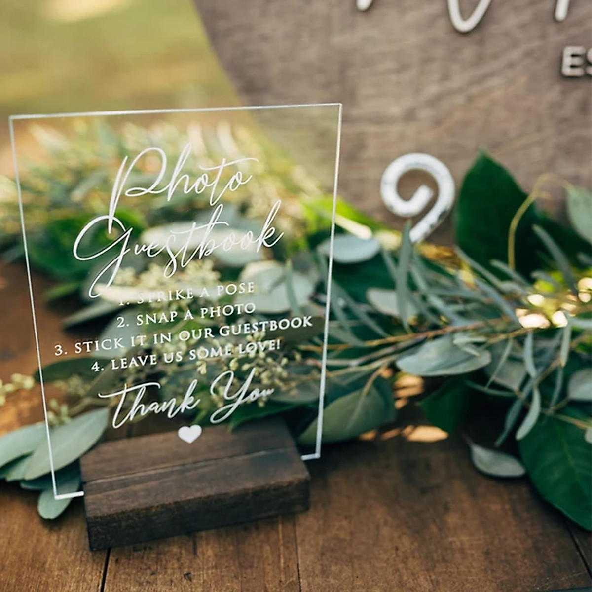 Acrylic Wedding Guestbook Sign with Stand - Fun Instant Memory Photo Booth Sign for Weddings, Birthdays, Baby Showers, Anniversaries and Special Events - Please Sign Our Guestbook Mr & Mrs Table Decor