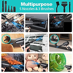 SIXNE Compressed Air Duster, Keyboard Cleaner - Replace Canned Portable Electric Duster Reusable Rechargeable Blower for Computer Electronics Pet House 91000RPM / 7500mAh, Black