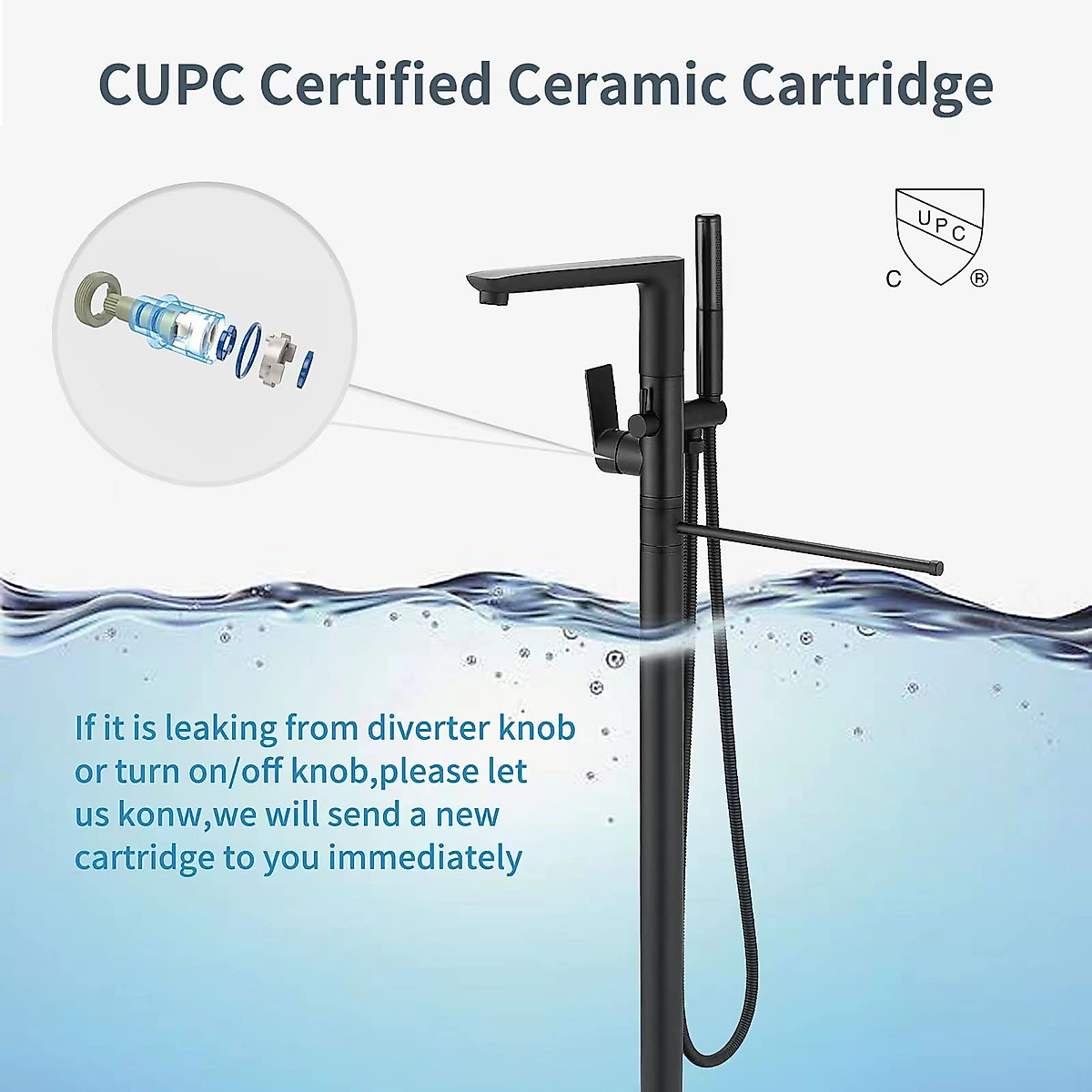 RUMOSE Tub Filler Freestanding Bathtub Faucet with 12.2 Inches Towel Bar Matte Black Floor Mount Tub Faucet Swivel Spout High Flow Bathtub Filler with Handheld Sprayer, Towel Rack