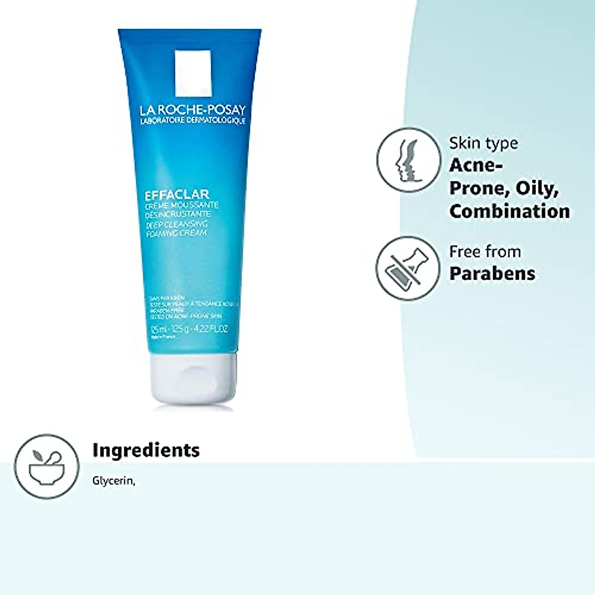 La Roche-Posay Effaclar Deep Cleansing Foaming Facial Cleanser, Cream Cleanser for Sensitive Skin, Daily Face Wash for Oily Skin and Acne Prone Skin to Minimize Look of Pores