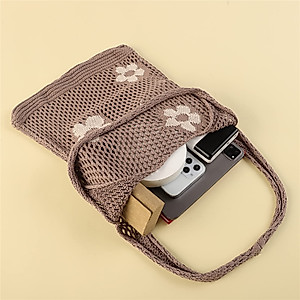 Cute Crochet Tote Bag With Mesh, Perfect For Beach & Pool - Includes 1 Flower KeyChain and 2 Sunflower Bracelets - Women's Accessory