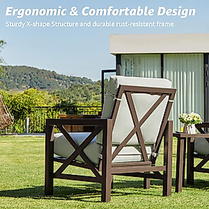 NATURAL EXPRESSIONS 3-Piece Patio Bistro Set, Patio Conversation Furniture Set with 2 Chairs and 1 Metal Coffee Table, 6.5'' Thick Olefin Cushions for Backyard,Porch,Poolside