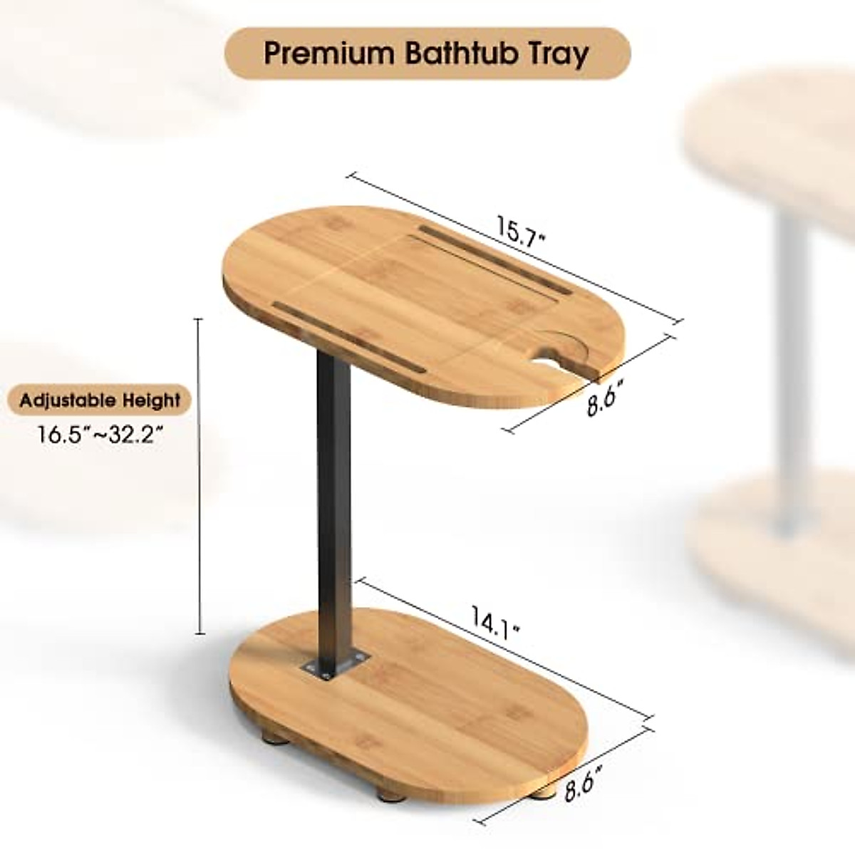 Farafox Bamboo Bathtub Tray Table, Adjustable Bathtub Side Table, Antiskid Freestanding Bath Caddy Tray, Bath Caddy Rack with Extendable Sides and Wine Glass Holder for Luxury Bath Home Spa