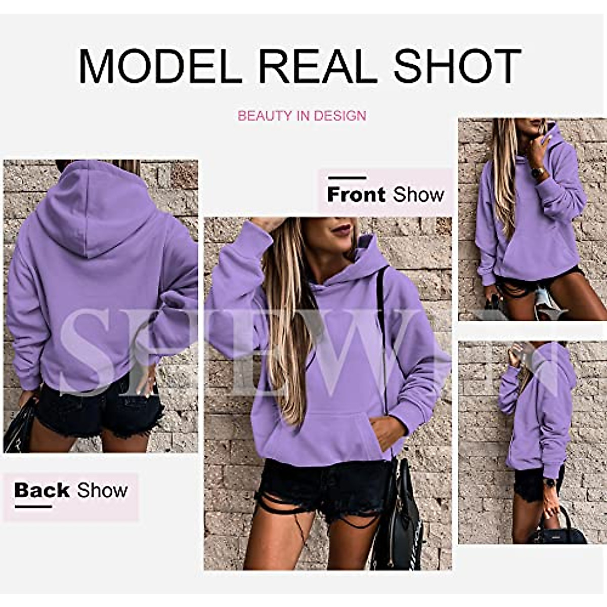 SHEWIN Womens Sweatshirt Long Sleeve Fleece Hoodies Pullover Tops Lightweight 2023 Fall Fashion Oversized Sweatshirts for Women Loose fit,US 8-10(M),Purple