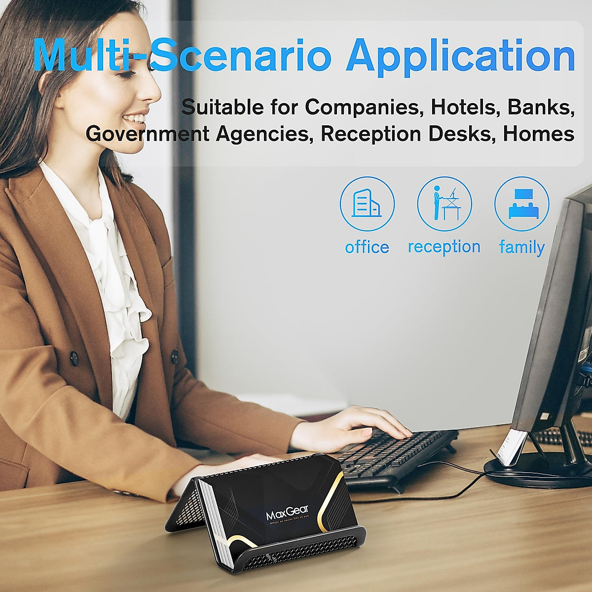 MaxGear Business Card Holder for Desk Metal Business Card Holders Mesh Business Card Holder Display Desk Business Card Stand Business Card Desk Holder with 50 Business Cards Capacity Black, 2 Pack